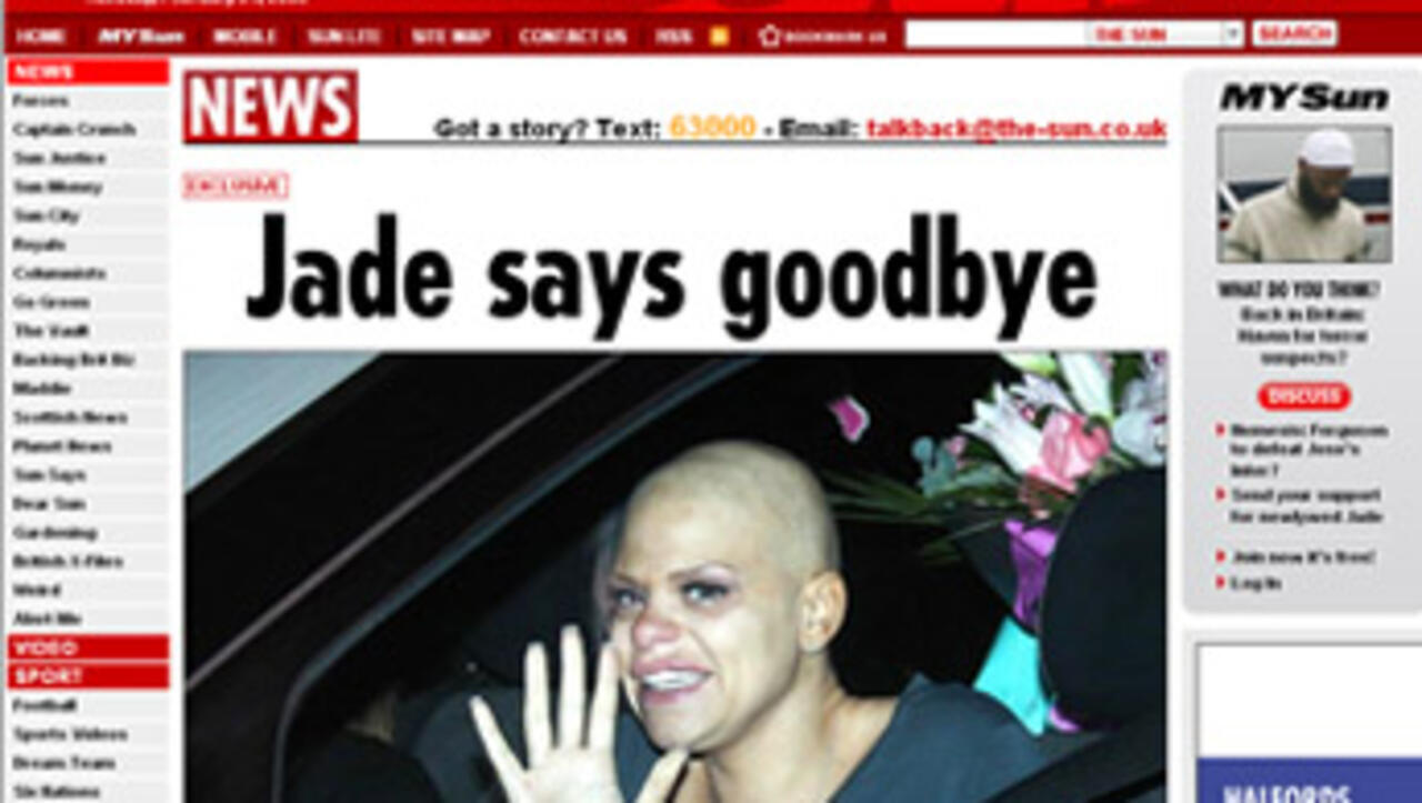 Jade Goody - a view to a death in the papers - France 24