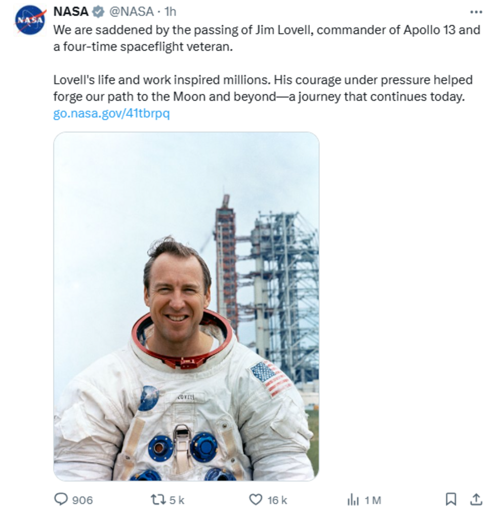 Legendary Apollo 13 astronaut Jim Lovell dies at age 97