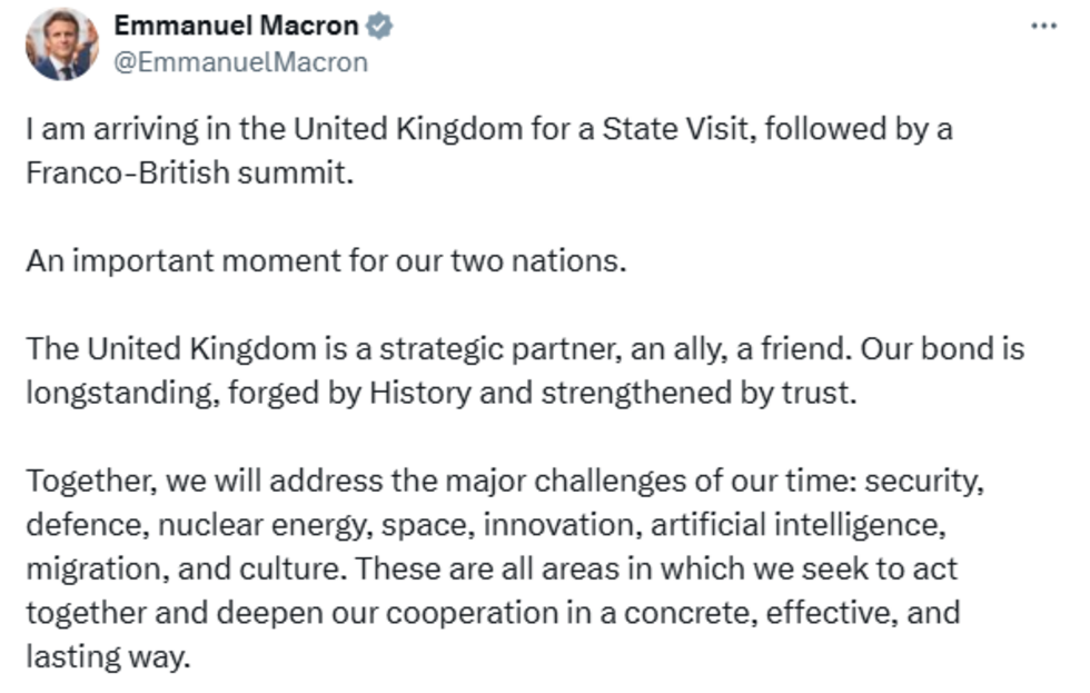 Macron kicks off 'historic' UK state visit to renew ties with King ...