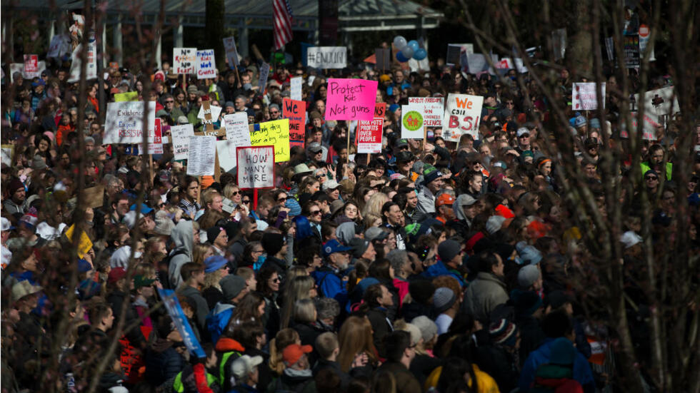 Teens take to US streets in massive 'never again' anti-gun rallies