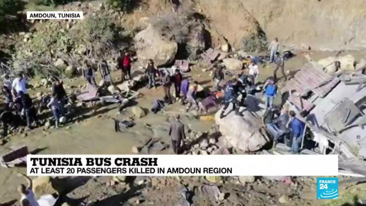 Tourist bus crash kills more than 20 in northern Tunisia mountains