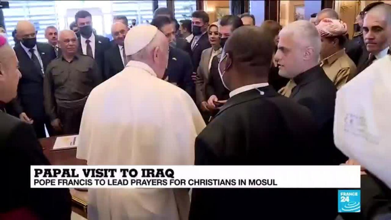 Pope visits Iraqi Christians, leads prayer for 'victims of war' in Mosul