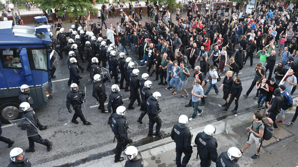 German police fire tear gas as rocks fly at anti-G20 protest