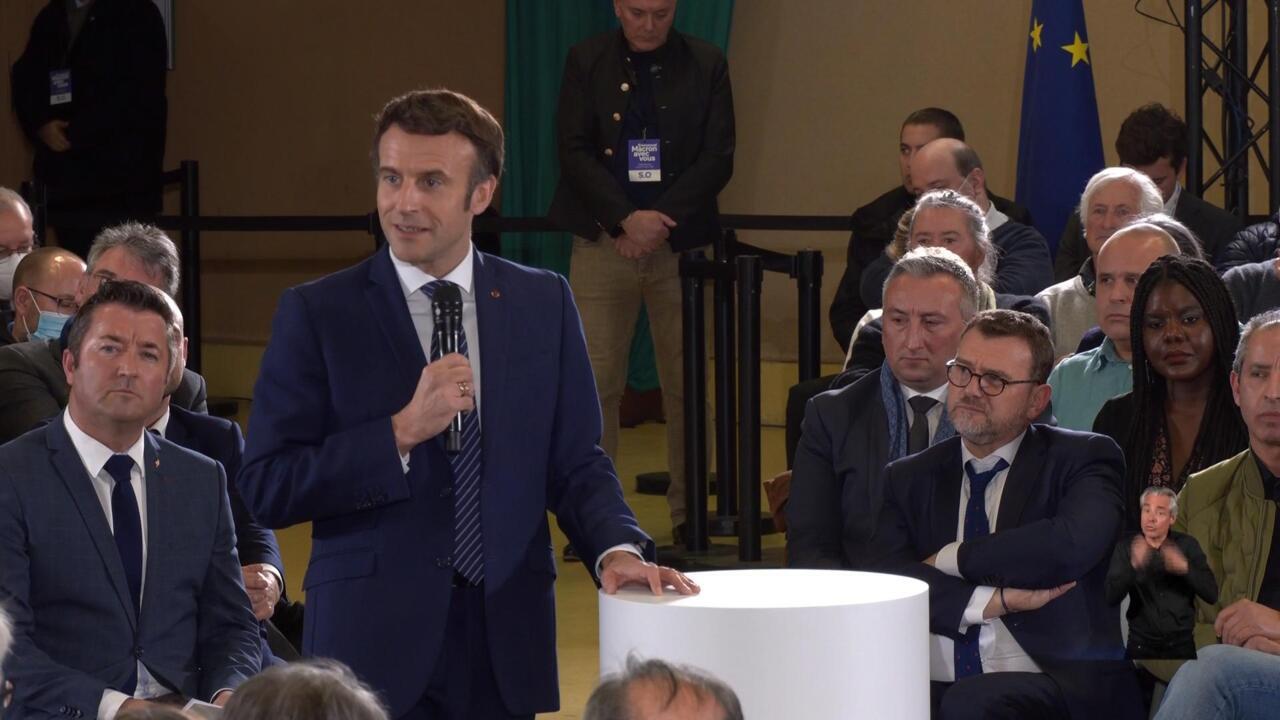 Emmanuel Macron holds first campaign event after announcing re-election ...
