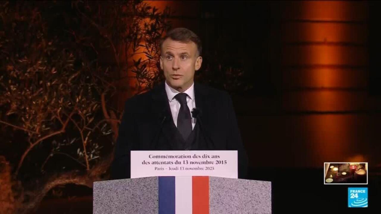 President Emmanuel Macron gives speech at ceremony commemorating 2015 ...