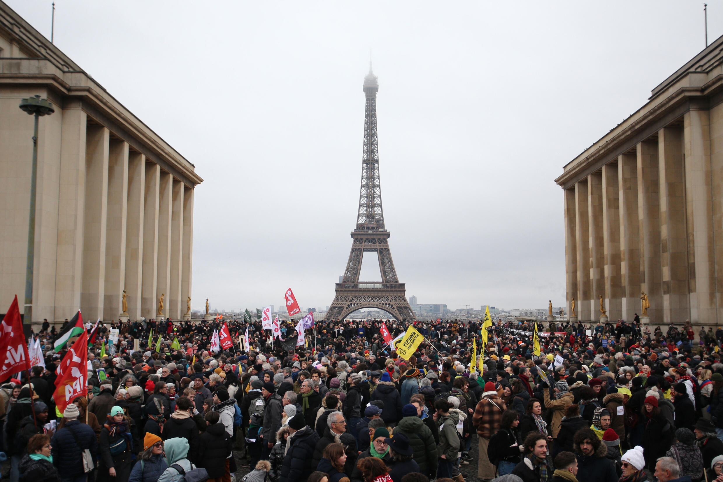 Tens of thousands of protesters across France call on Macron not to ...