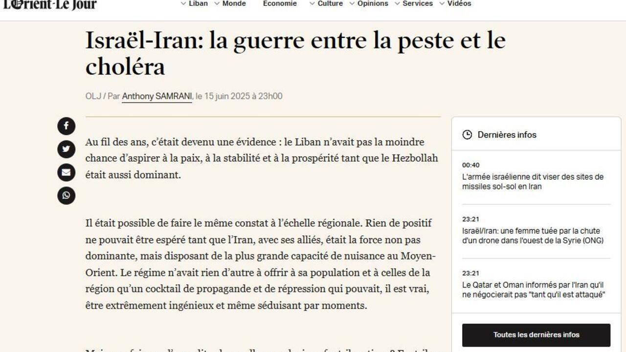 Guerre entre l'Iran et Israël : "La peste ou le choléra" - Dans la ...