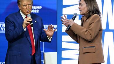 Trump rebuffs authoritarianism claims as Harris condemns divisive ...