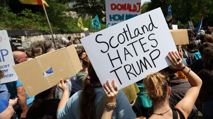 Hundreds rally in Scotland to protest against Trump's golf visit ...