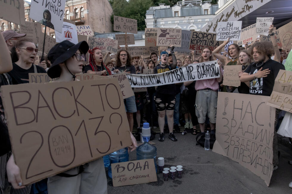 'A free Ukraine': Kyiv protests law threatening anti-corruption bodies