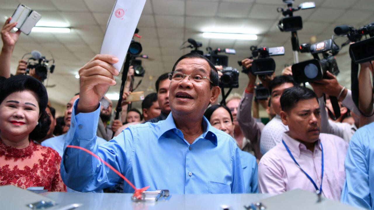 Cambodia awaits results of poll that only PM Hun Sen can win