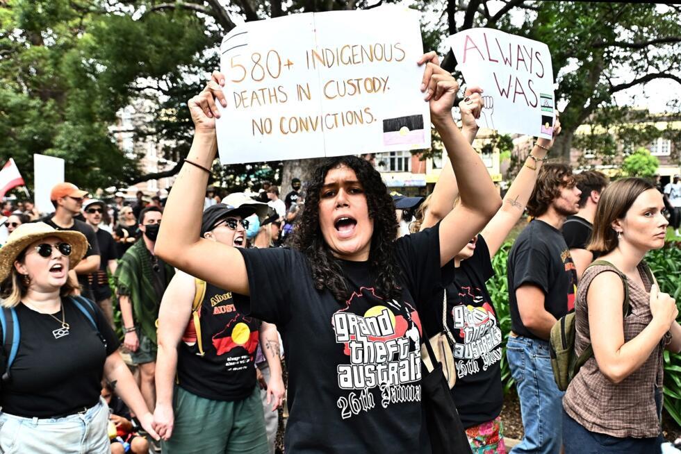 Indigenous rights activists protest on Australia Day