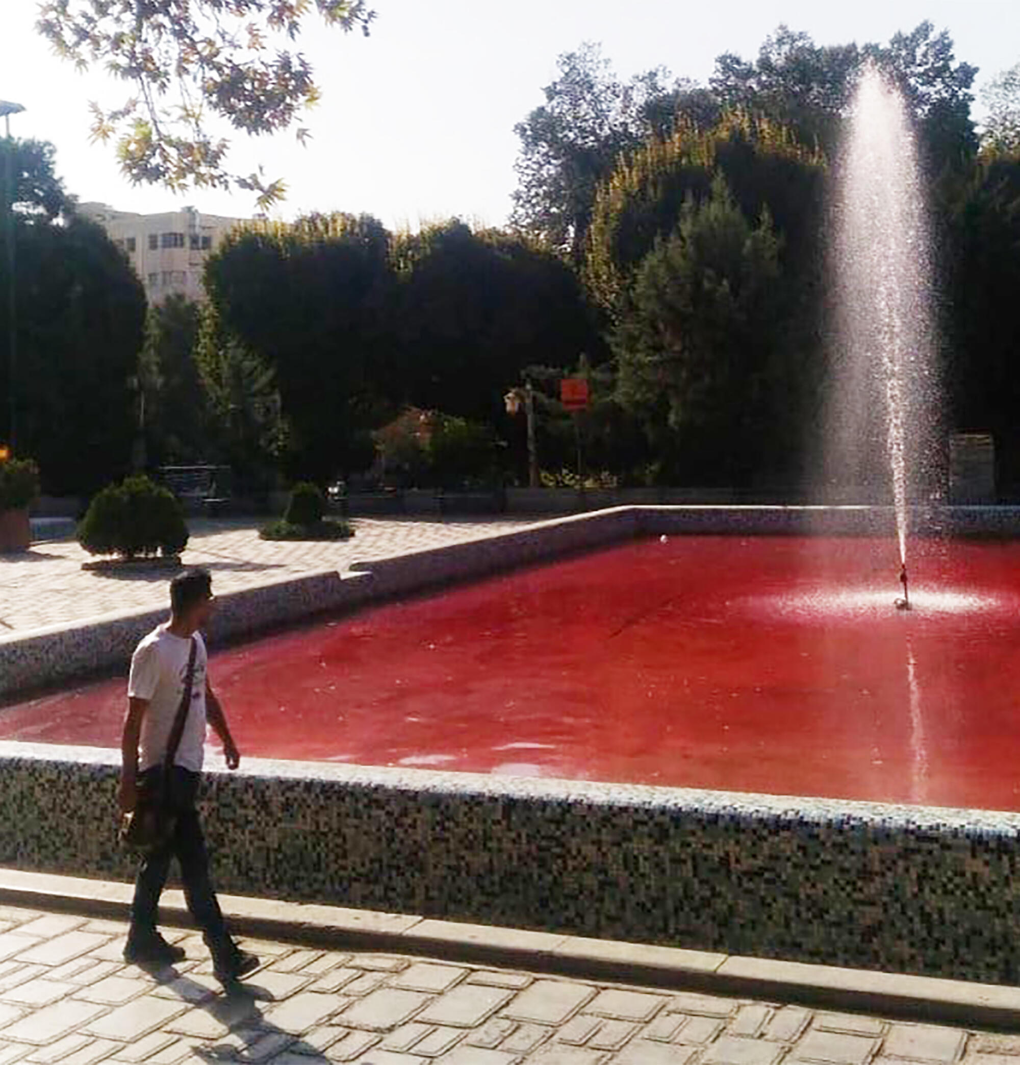 Artist turns Iran fountains red to reflect bloody crackdown