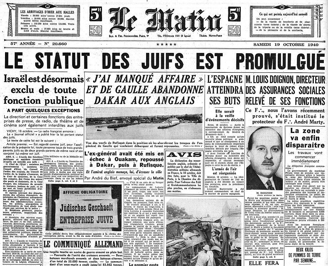 Il y a 80 ans, le statut des juifs en France : "Un premier pas vers la ...