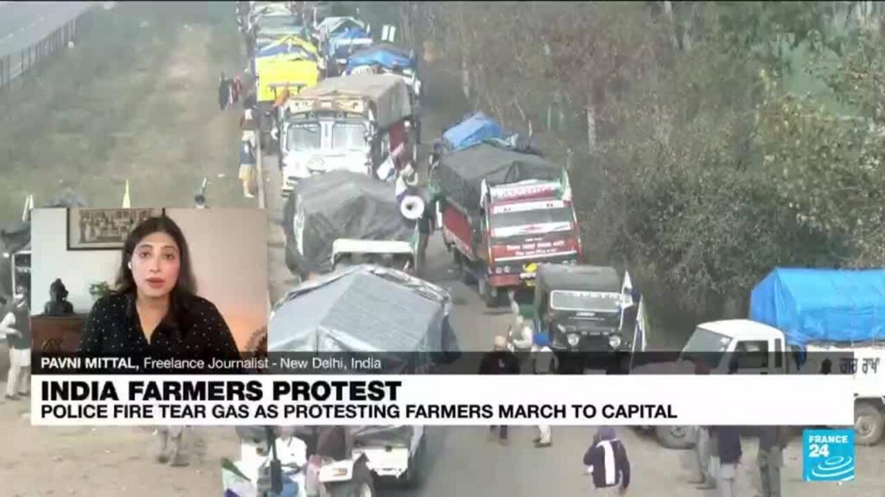 Indian police fire tear gas as protesting farmers march to capital ...