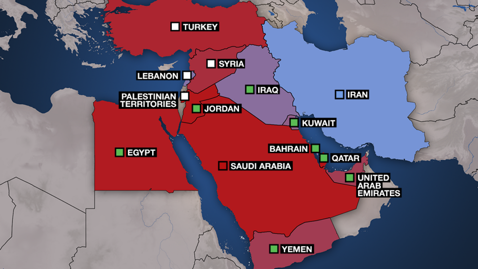 Map: Sunni and Shiite influence in the Middle East