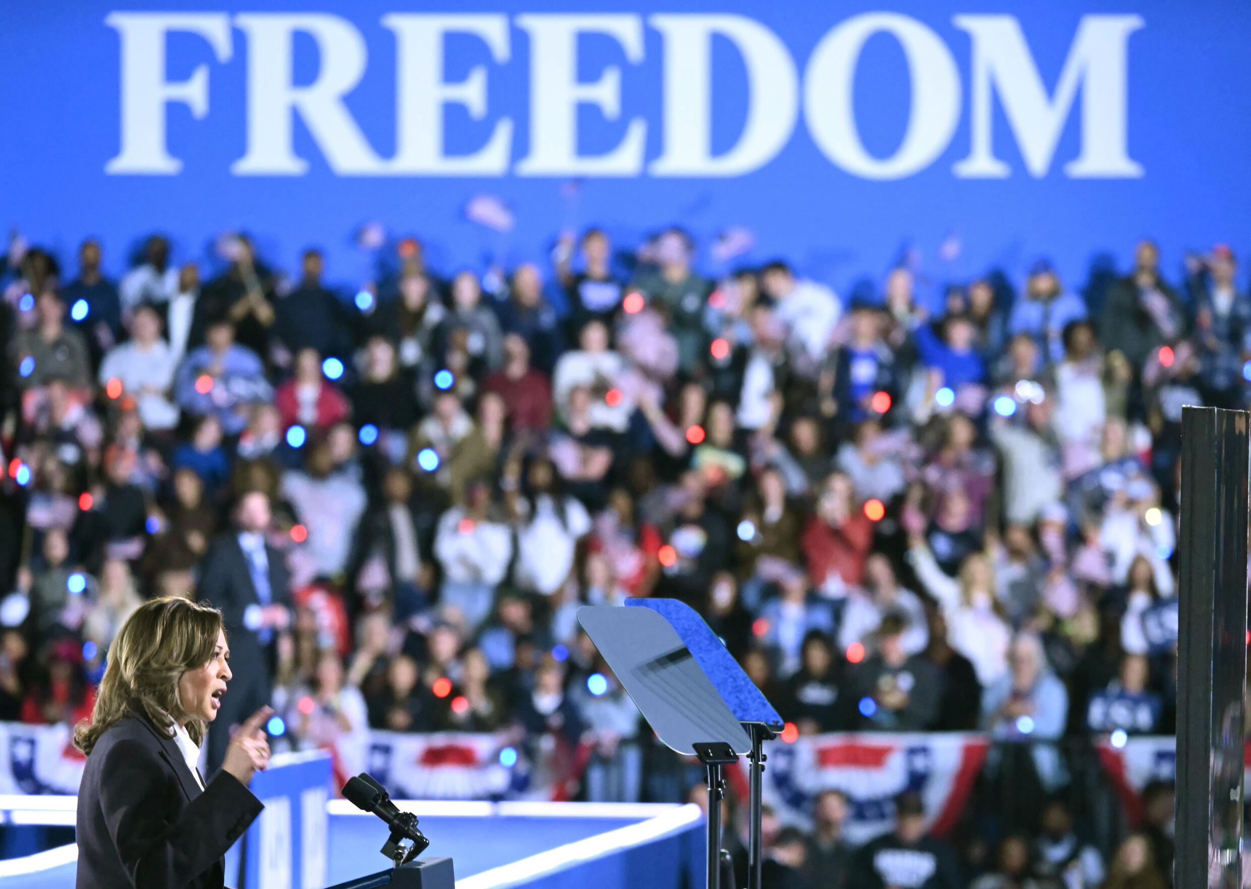 Harris urges US to turn page on Trump 'chaos' in mass White House rally