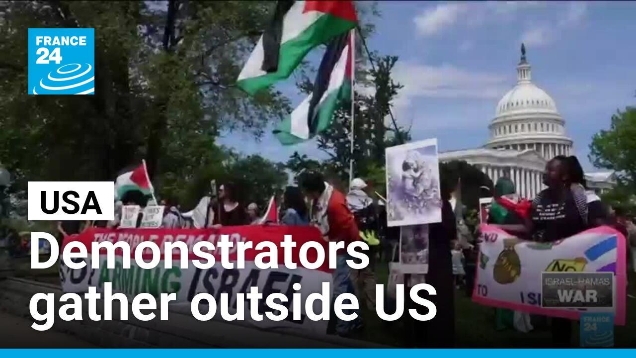 Demonstrators gather outside US Capitol to protest Israel aid bill ...