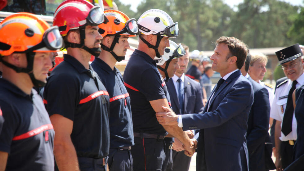 Macron tours blaze devastation as firefighters battle French wildfires ...