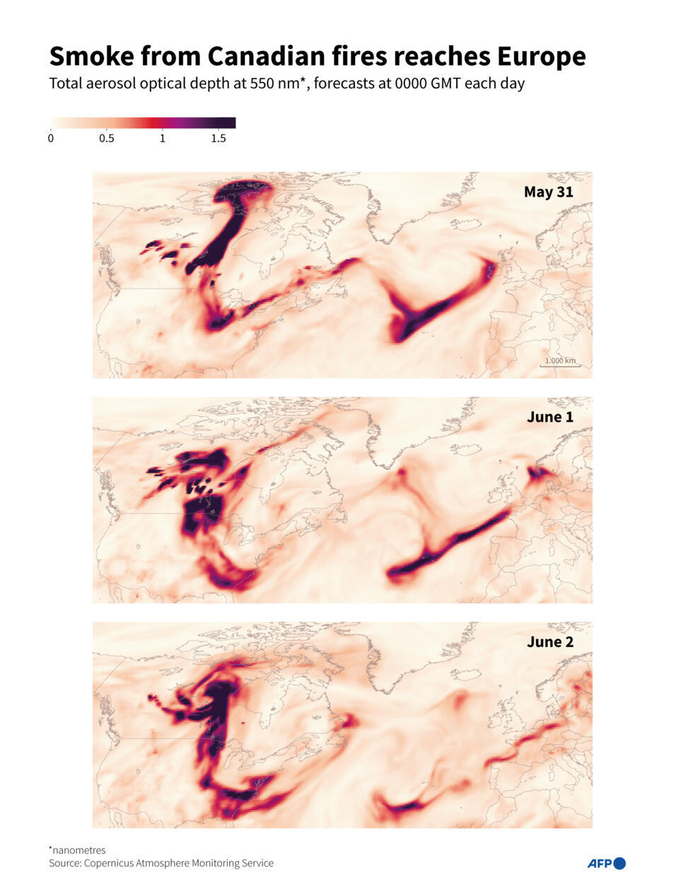 Canada, US warn of air quality hazards as Canadian fire smoke reaches Europe