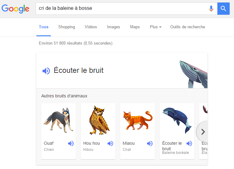Google a mis en ligne les cris de 20 animaux