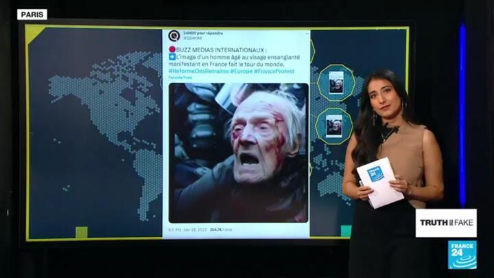 Photo of elderly French protester being 'beaten' by police is AI ...