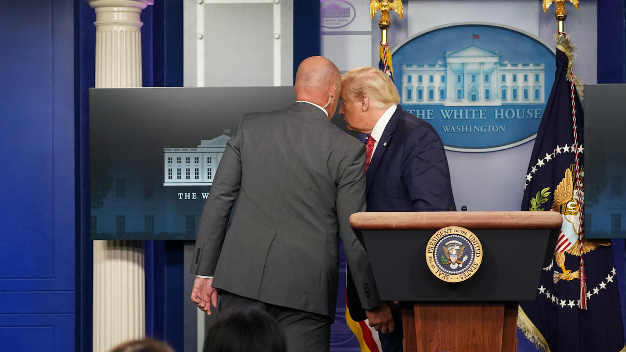 Trump escorted out of White House briefing after ‘shooting’ outside grounds