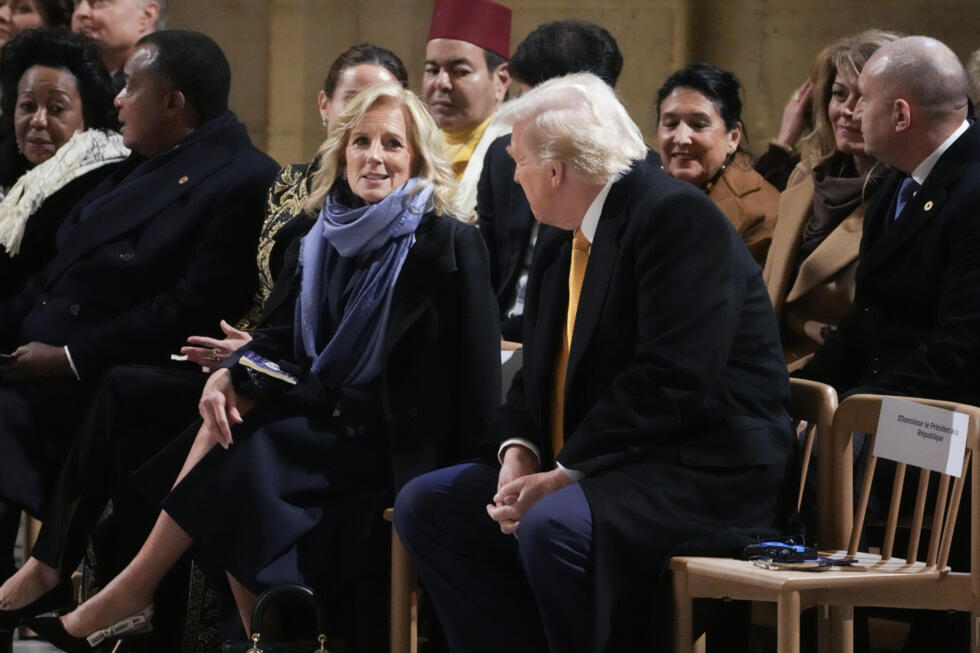 French first lady helps keep Trump, Bidens apart at Notre Dame