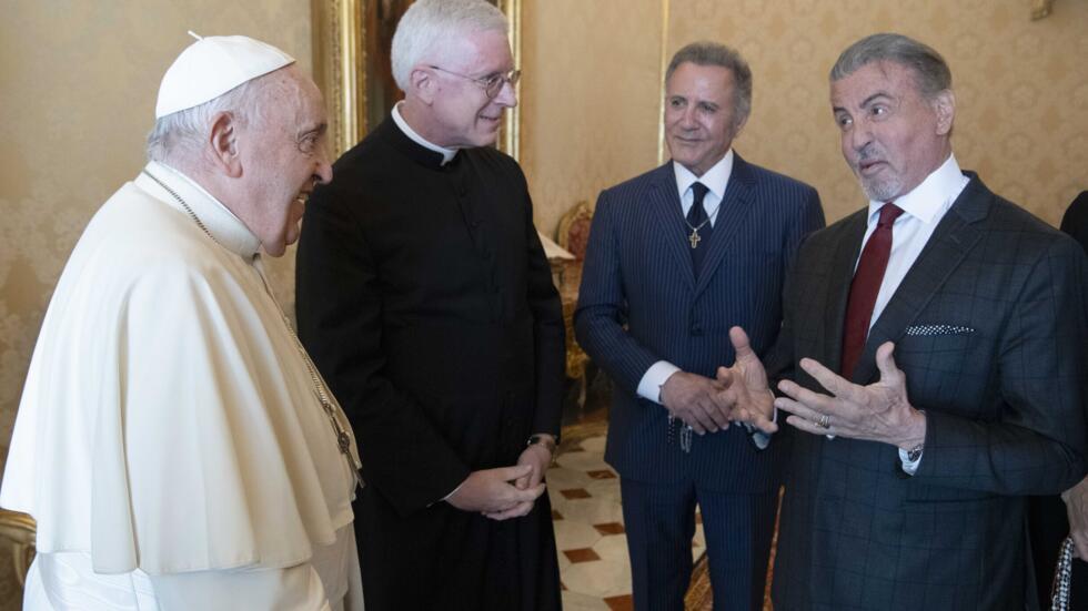 Sylvester Stallone pretends to box with Pope at Vatican